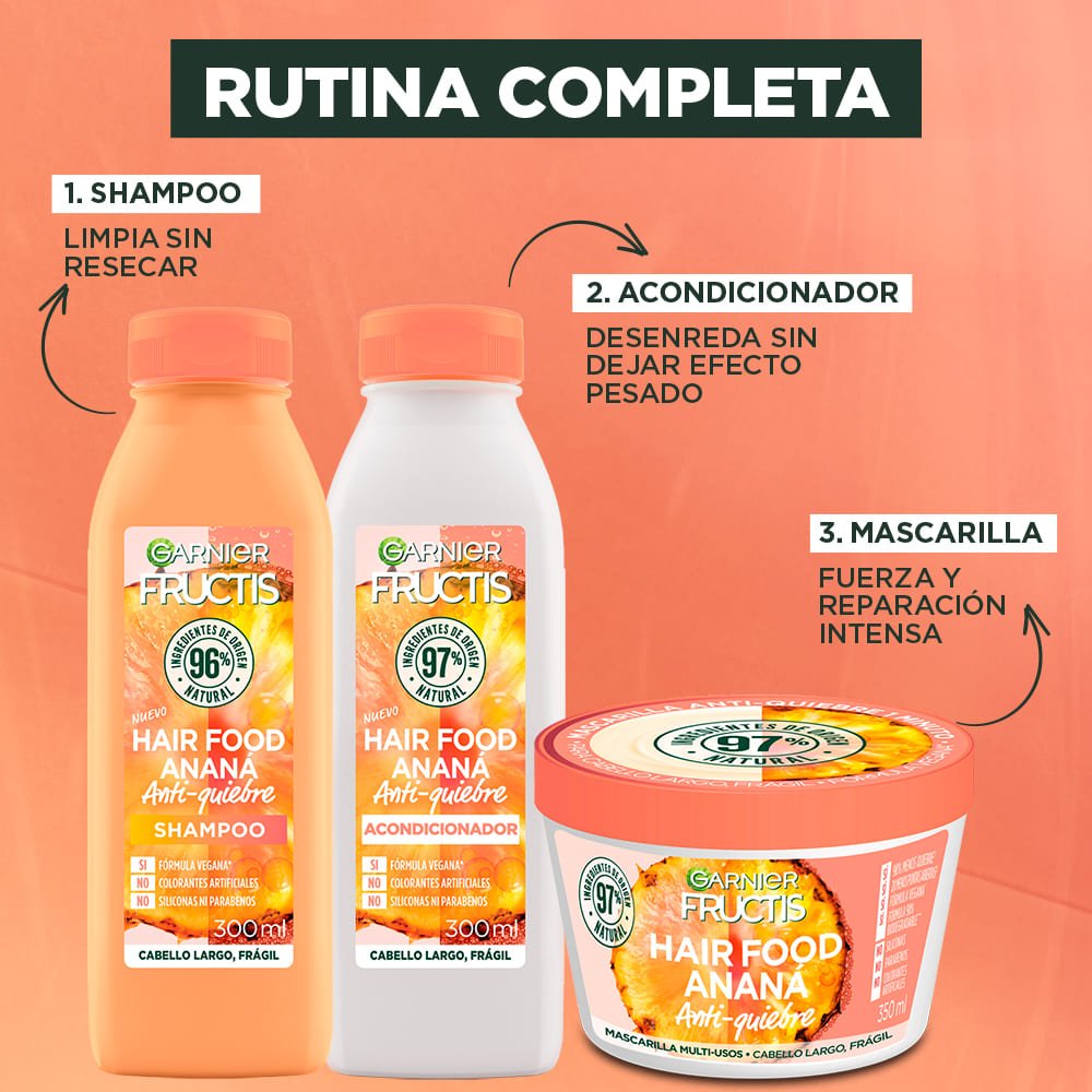 Fructis Hair Food Ananá – Shampoo Nutritivo para Pelo Largo | Garnier